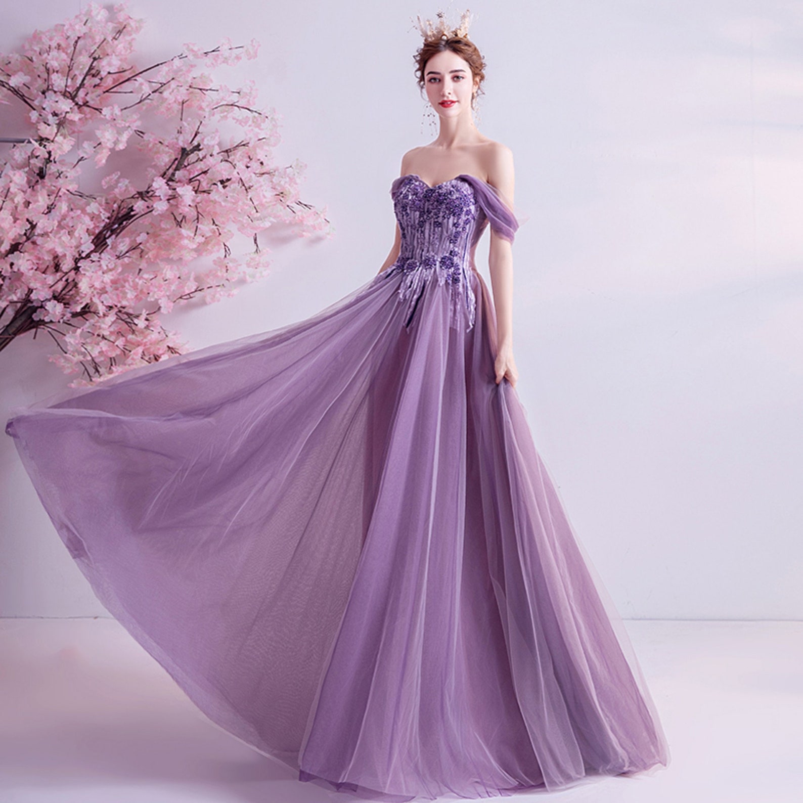 Royal Purple Wedding Party Dress off the Shoulder Maxi Dress - Etsy