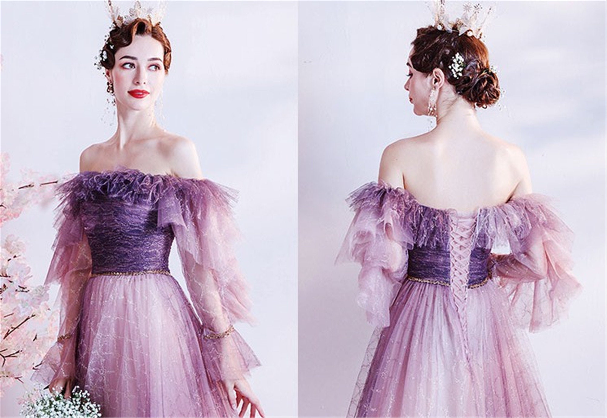 Royal Purple Wedding Party Dress Off Shoulder Maxi Dress | Etsy