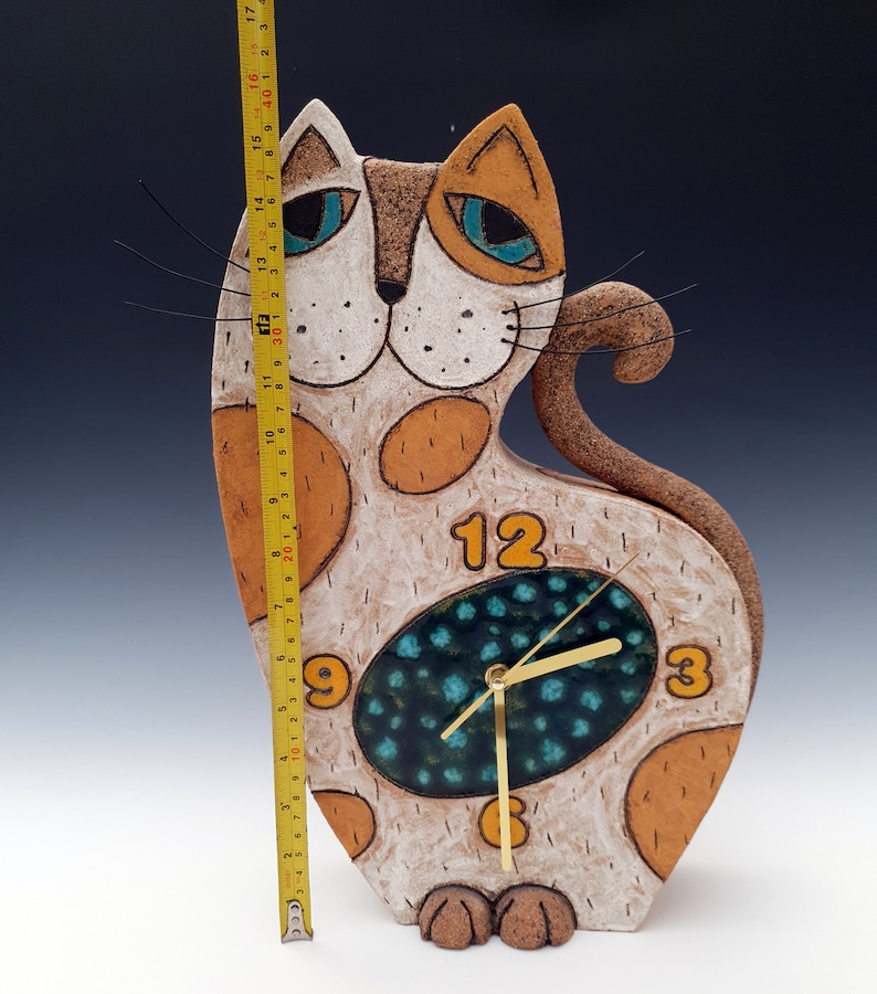 Handbuilt Table Top Clock in a Shape of a Cat White Cat With | Etsy UK