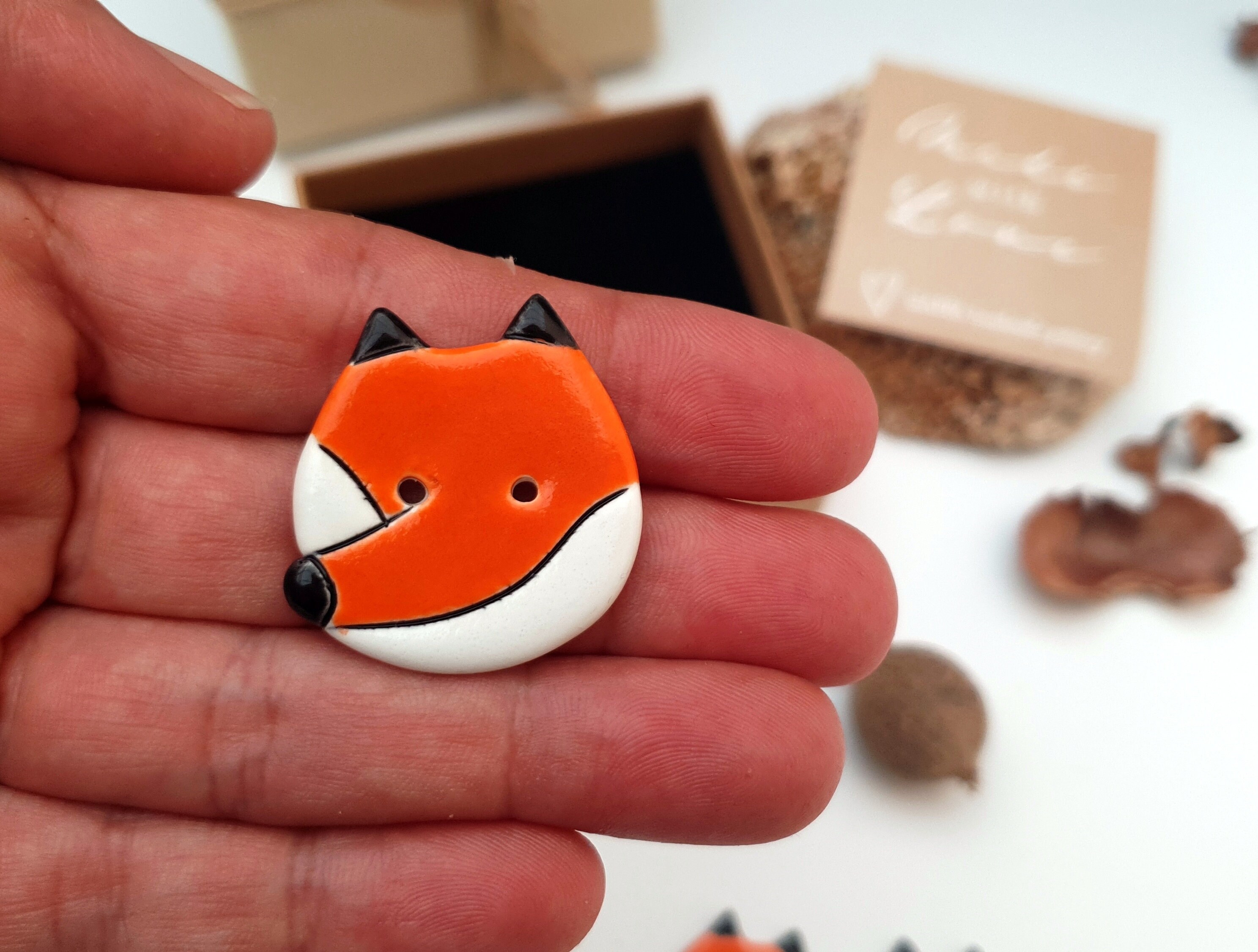 Handmade Ceramic Buttons in Shape of a Fox, Set of 6 White Craft ...