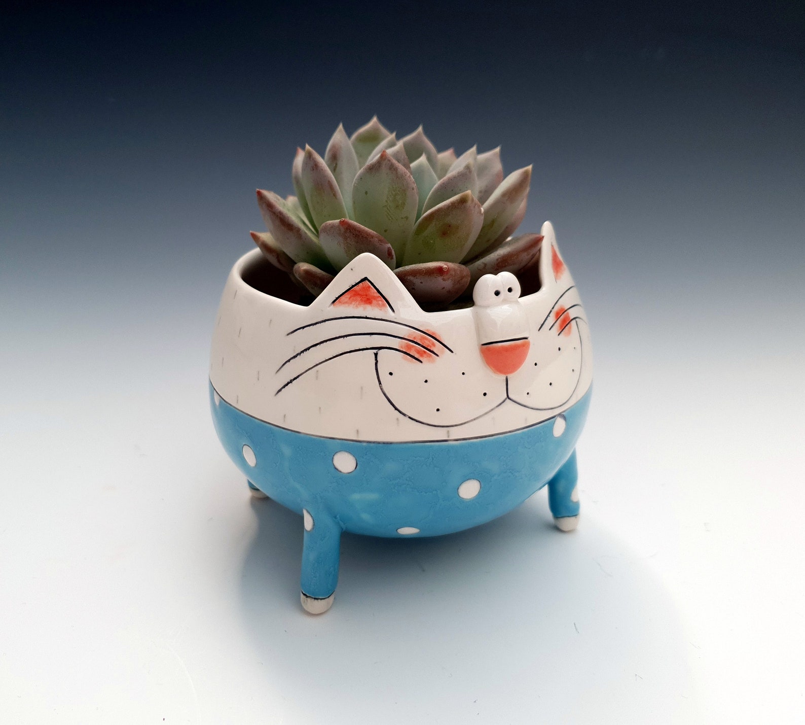 Ceramic Chubby Cat Planter. Handmade Cat Flower Pot for - Etsy