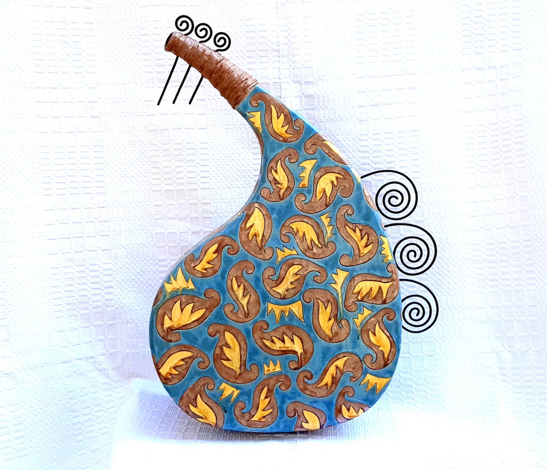 LARGE ABSTRACT Sculpture, Bagpipe Inspired Sculpture, Blue and Yellow ...