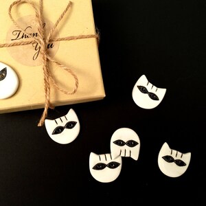 Handmade Ceramic Cat Shaped Buttons, Set of 6 Black and White Craft ...