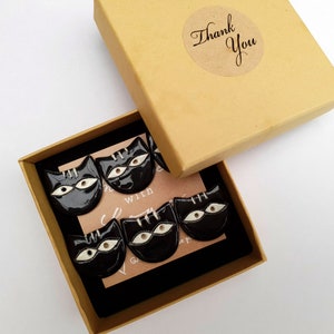 Handmade Ceramic Cat Shaped Buttons, Set of 6 Black and White Craft ...