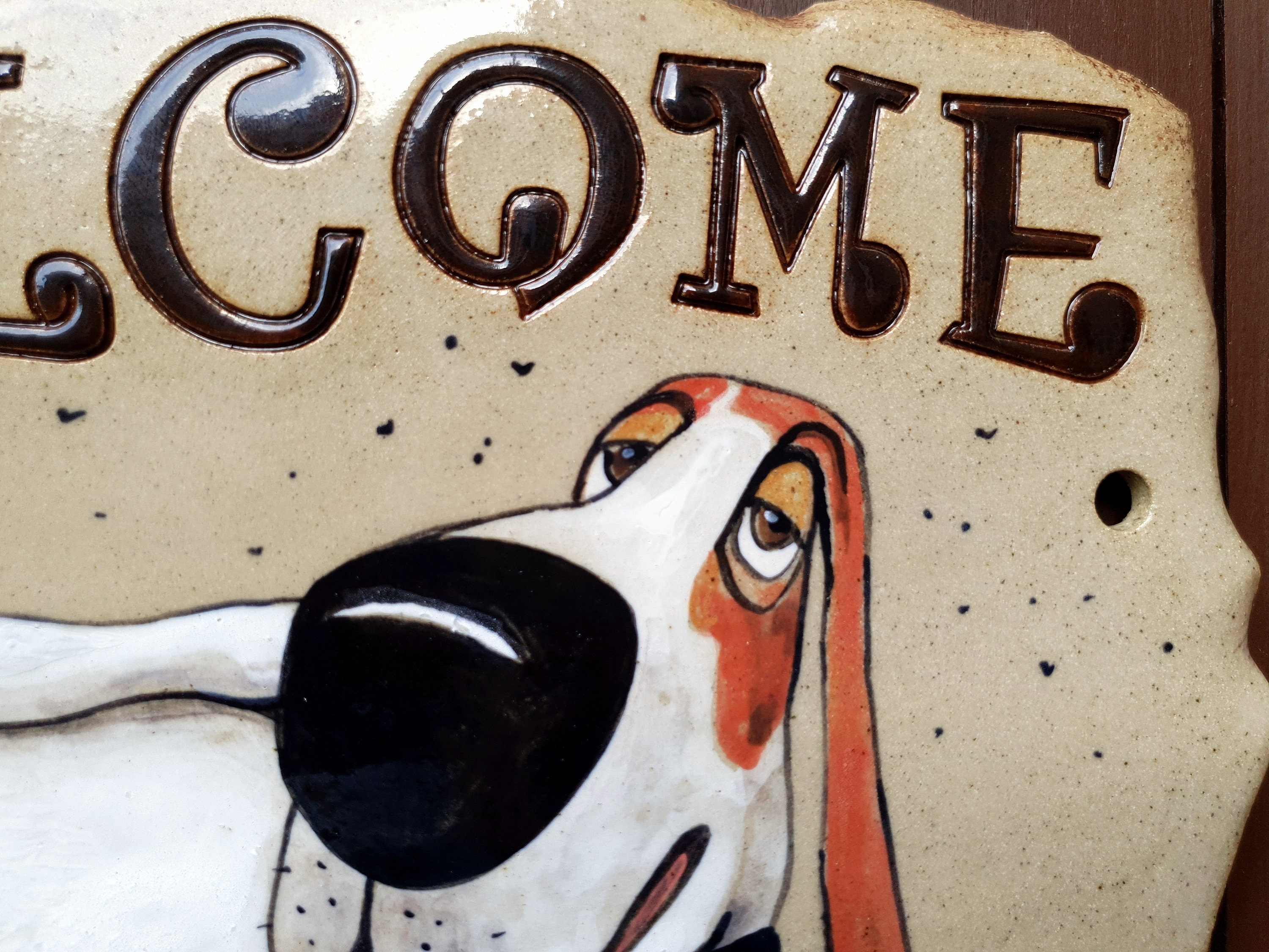 Hand Painted Ceramic Plaque With Dog Welcome Sign Outdoor - Etsy UK