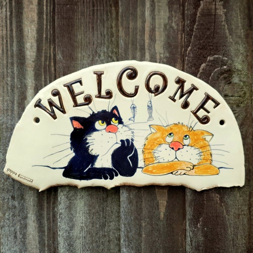 Cat Welcome Sign Metal Wall Art Cat Lover Gift Outdoor - Etsy