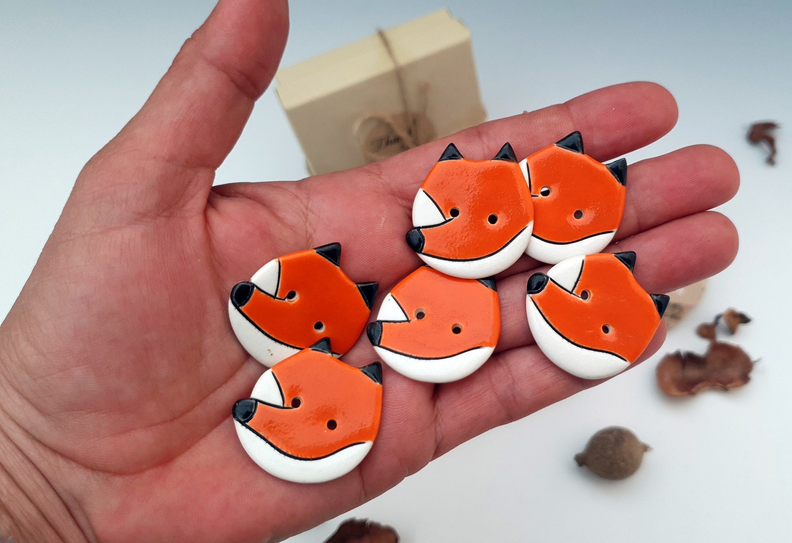 Handmade Ceramic Buttons in Shape of a Fox, Set of 6 White Craft ...