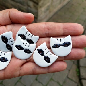 Handmade Ceramic Cat Shaped Buttons, Set of 6 Black and White Craft ...