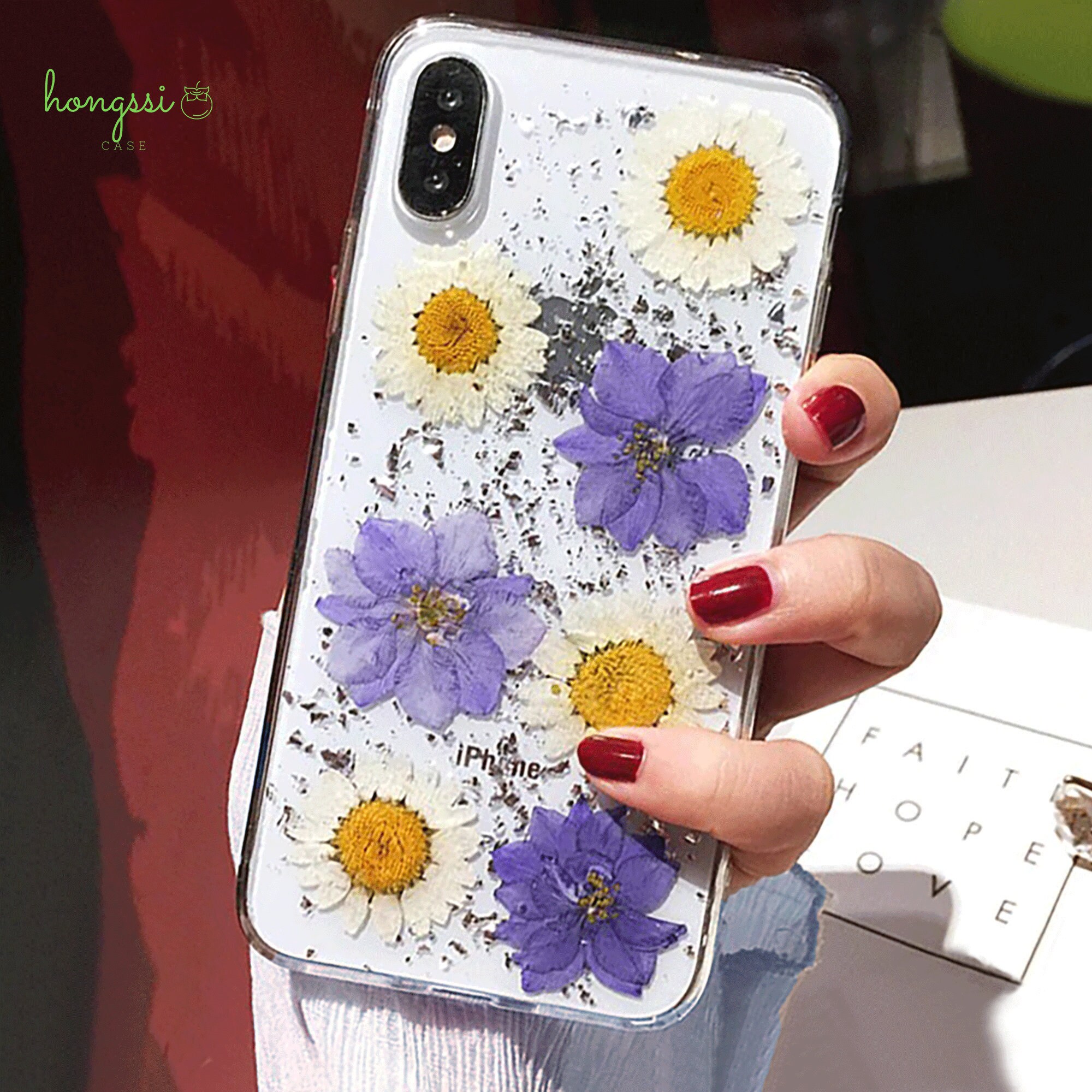 Handmade Real Pressed Violet & White Dried Flower iPhone Case iPhone 11 ...