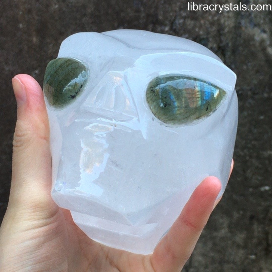 Angelic Alien Crystal Skull Radiant White Quartz Labradorite Inlaid ...