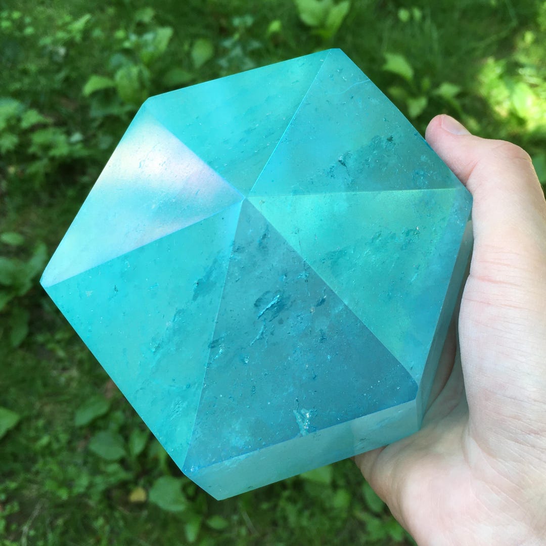 Aqua Aura Quartz Tridecagon Sacred Geometry Crystal 13 Sided Grid ...