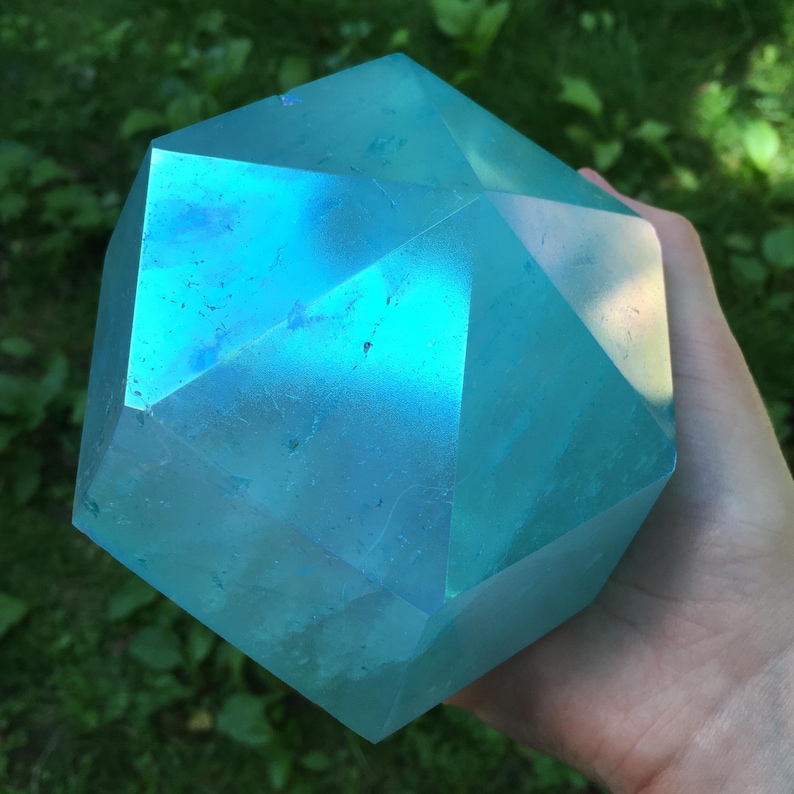 Aqua Aura Quartz Tridecagon Sacred Geometry Crystal 13 Sided Grid ...