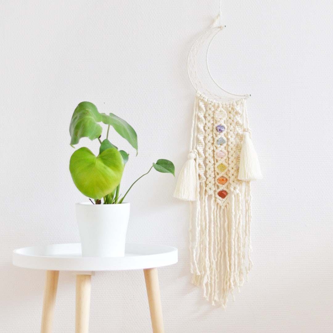 Seven Chakra Macrame Wall Hanging Small Moon Tapestry to Create the ...