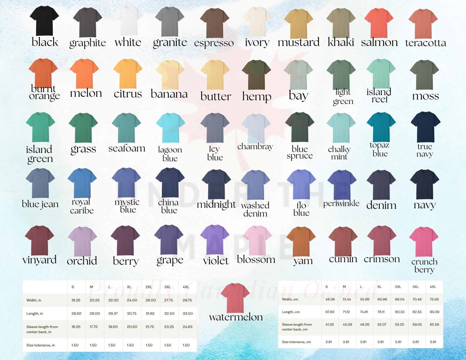 Comfort Colors Size & Color Chart | Digital Download | PNG/JPG/PDF ...