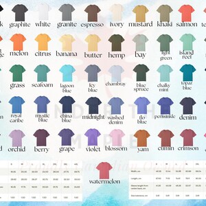 Comfort Colors Size & Color Chart | Digital Download | PNG/JPG/PDF ...