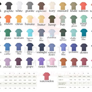 Comfort Colors Size & Color Chart | Digital Download | PNG/JPG/PDF ...