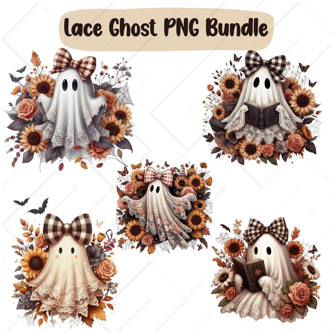 Vintage Lace Ghost Halloween Bundle | 5 Intricate Ghost PNG JPG PDF ...