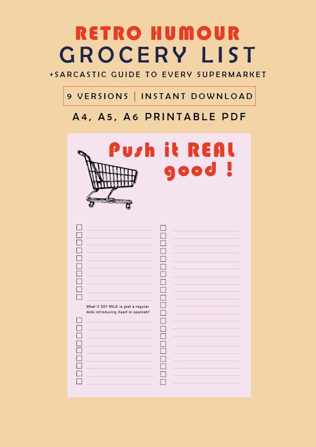 Retro Grocery List Template Printable, Humour Shopping List, Grocery ...