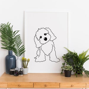 Cavoodle Dog line art drawing, Dog Sketch From Photo, Line Art, Dog ...