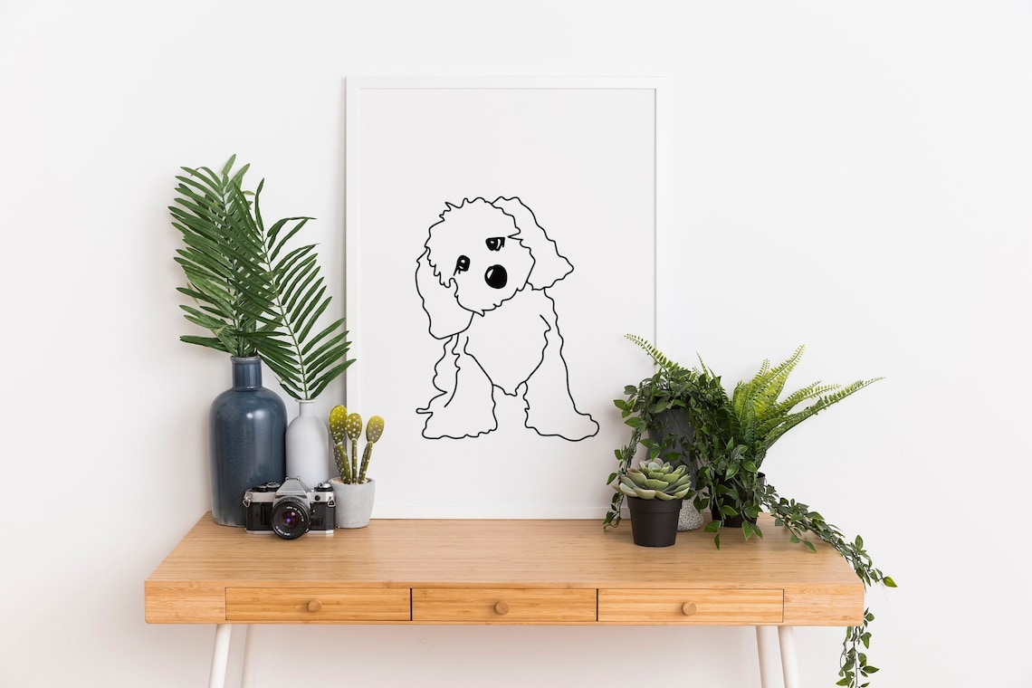Cavoodle Dog Line Art Drawing Dog Sketch From Photo Line - Etsy