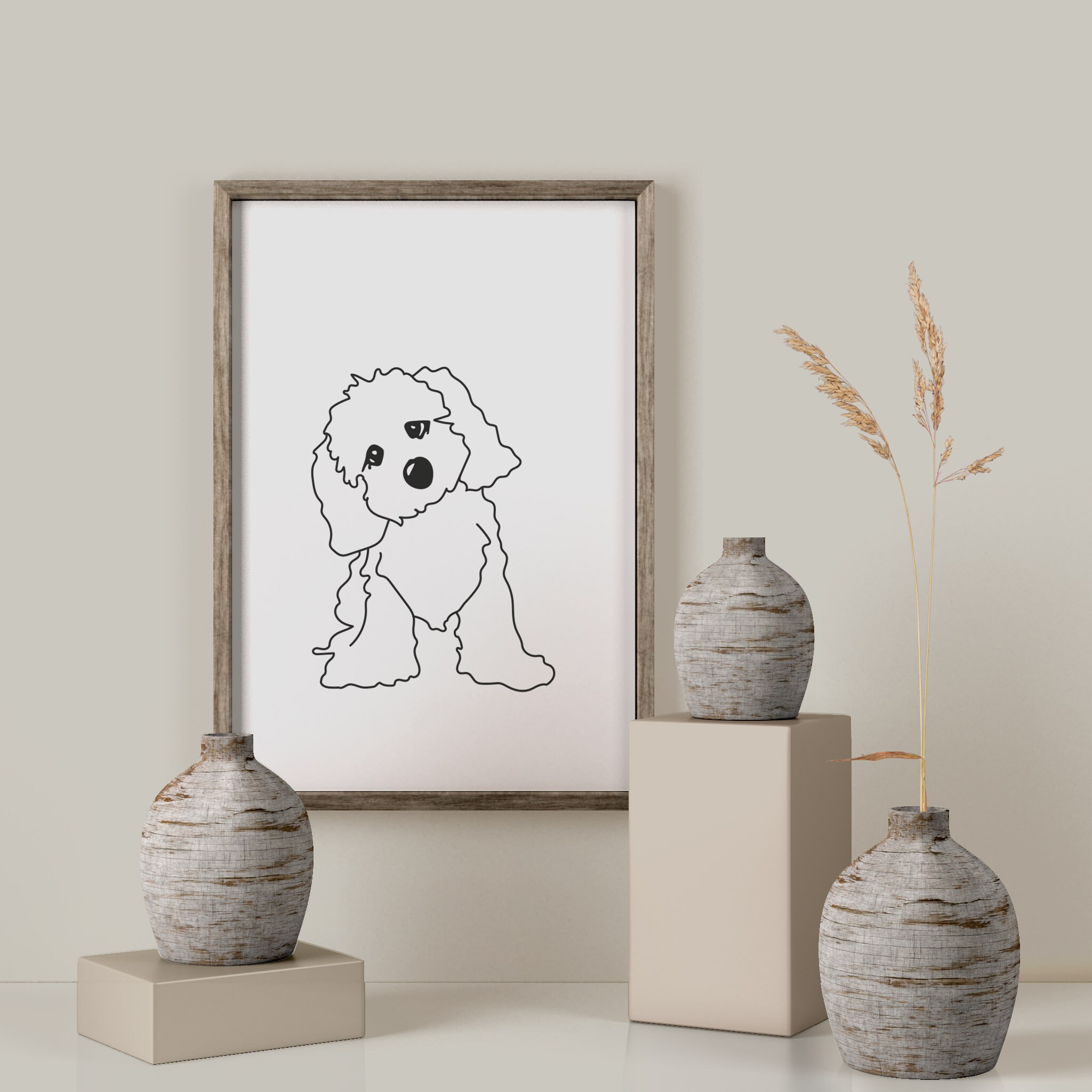 Cavoodle Dog line art drawing Dog Sketch From Photo Line | Etsy