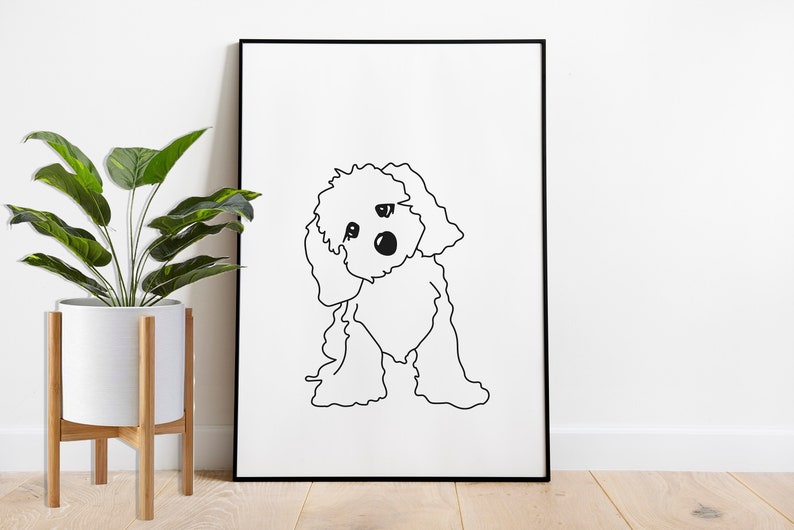 Cavoodle Dog Line Art Drawing Dog Sketch From Photo Line - Etsy UK