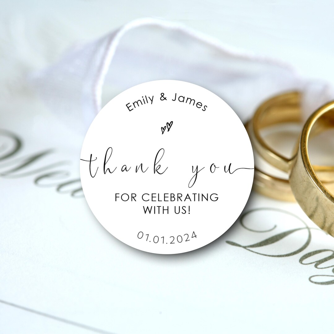 Personalised Wedding Sticker, Thank You for Celebrating With Us, Custom ...