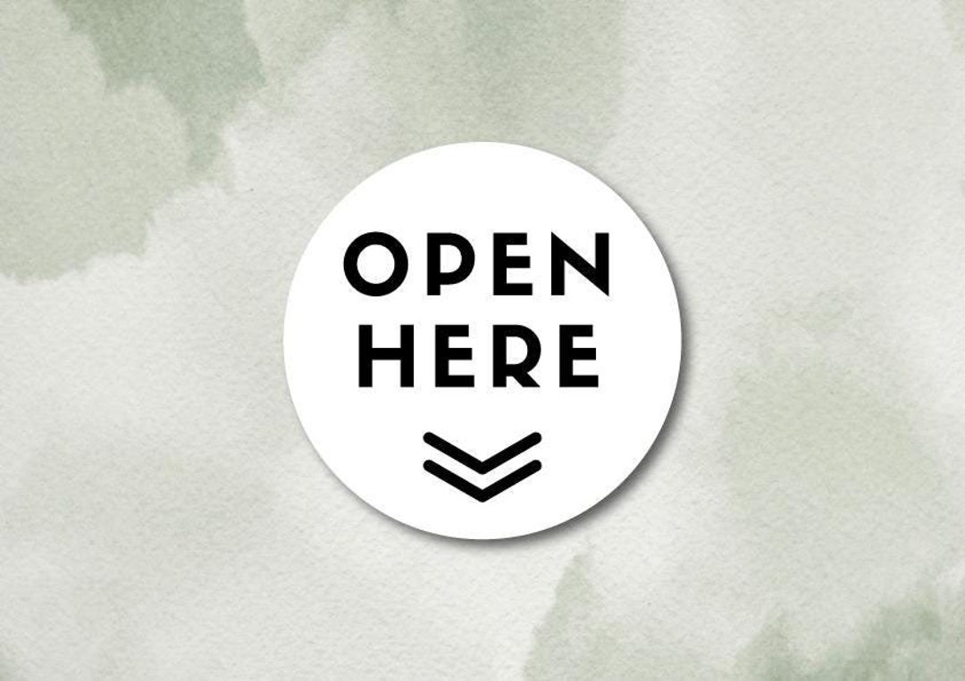 Open Here Sticker, Small Business Packaging Label (2x2 Inch) - Etsy