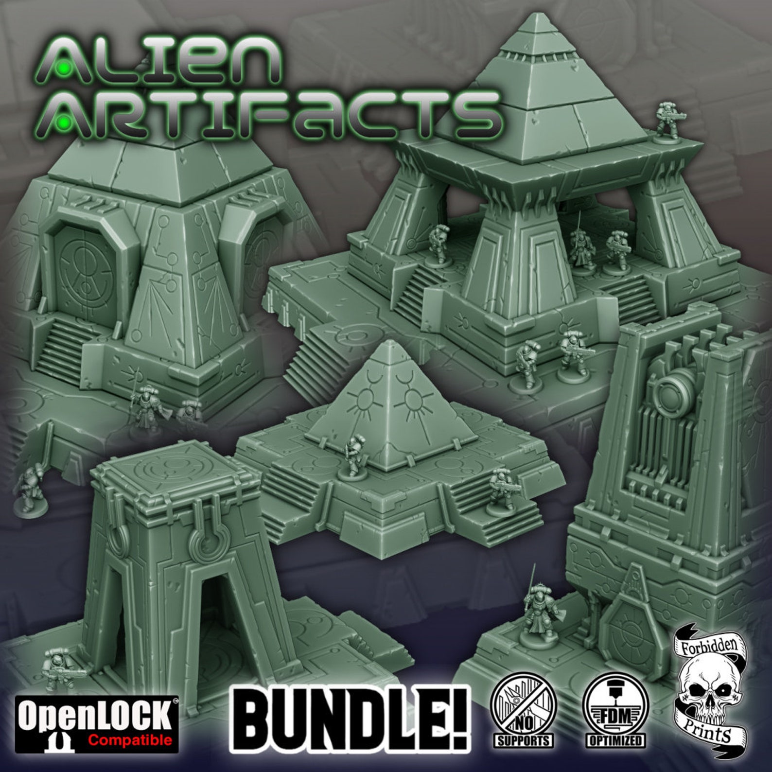 Necro Space Robots Alien Pyramid Core Terrain Set 28mm Terrain Scenery ...