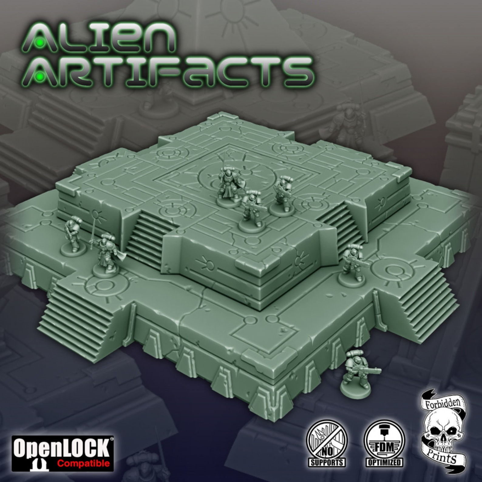 Necro Space Robots Alien Pyramid Core Terrain Set 28mm Terrain Scenery ...