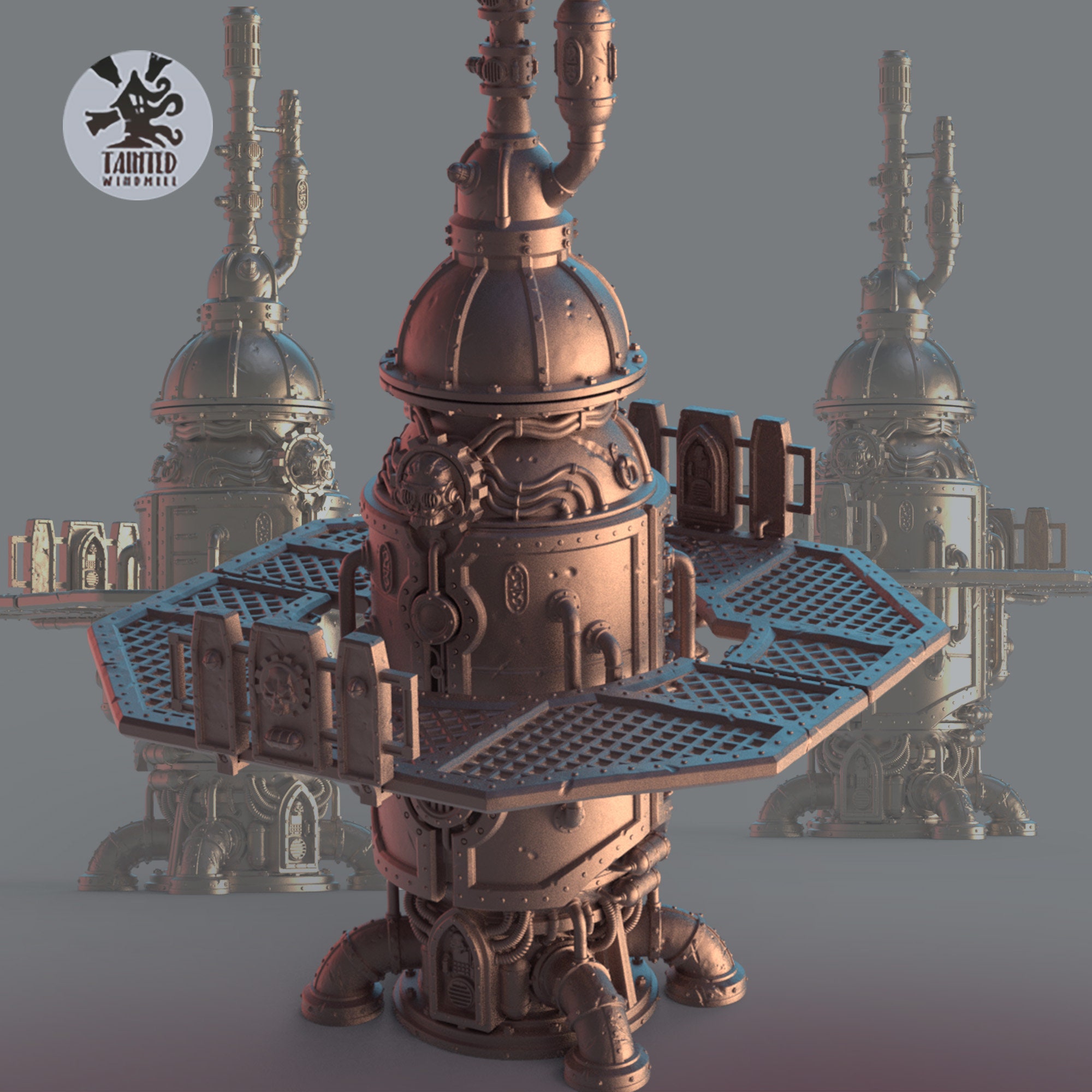 Steam & Steel Omnissiah Priest Statue Industrial Tank Platforms Pipes ...