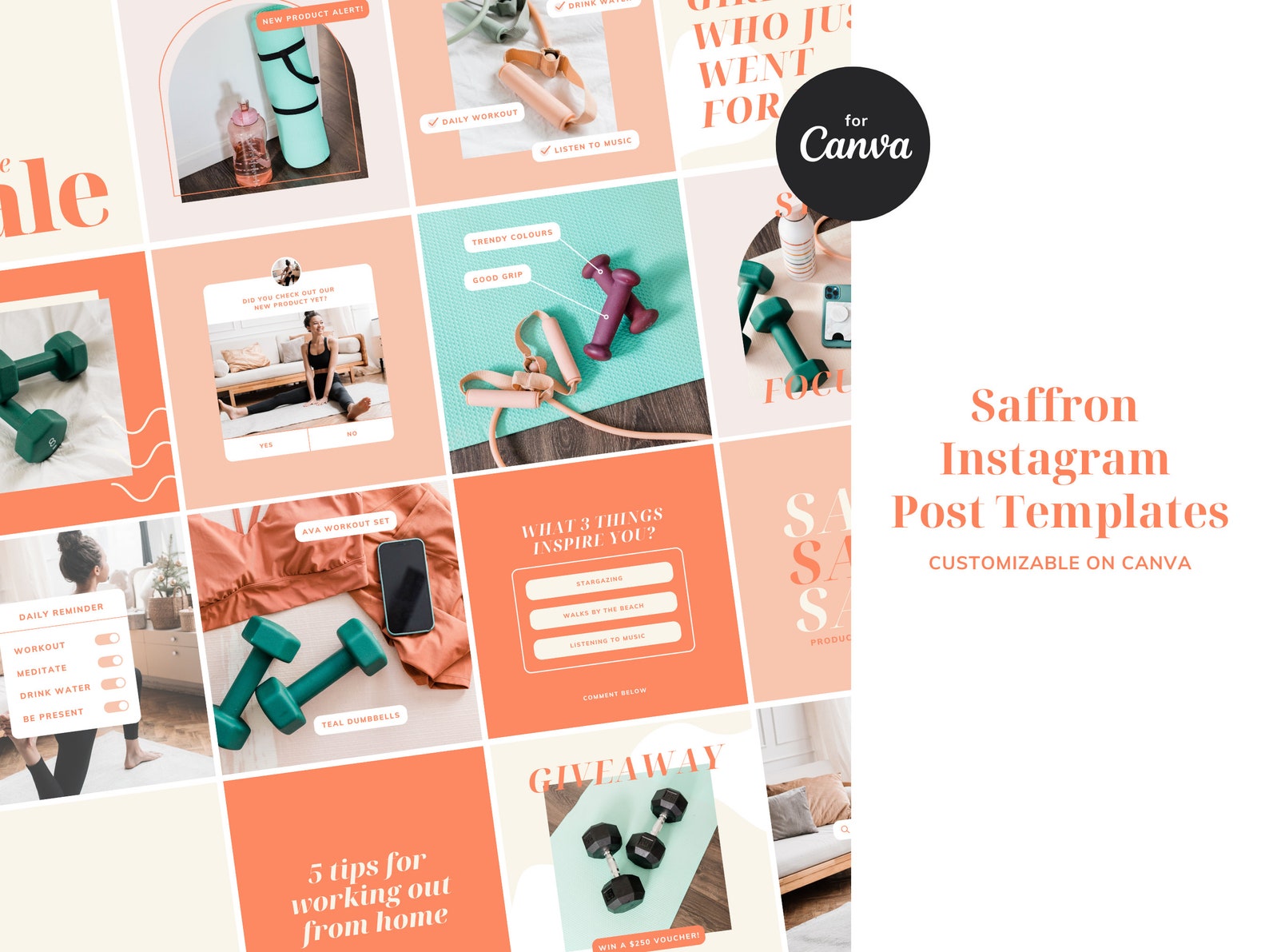 Saffron Instagram Post Templates (editable in Canva) - Etsy