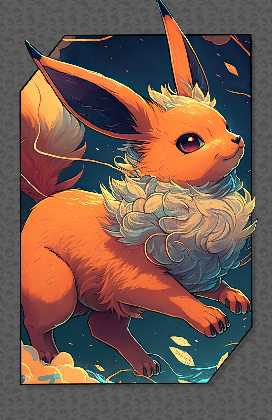 The Evolution of Fire, Flareon Poster Art Print Anime Art Illustration ...