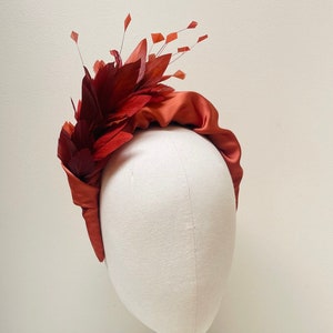 Rust Feather Fascinator Headband, Copper Silk Ruffle Crown - Etsy