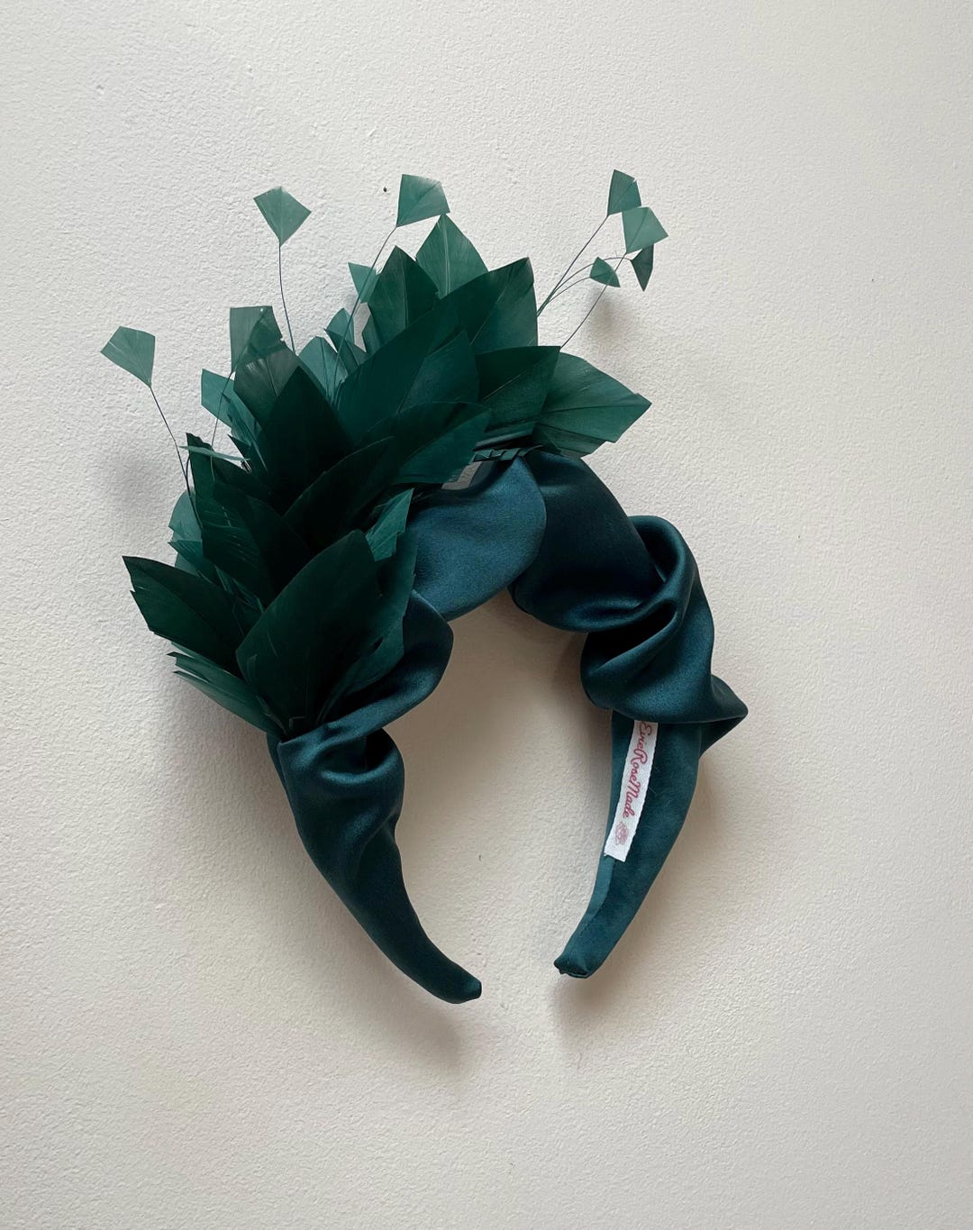 Bottle Green Feather Padded Headband Fascinator, Forest Pure Silk Satin ...