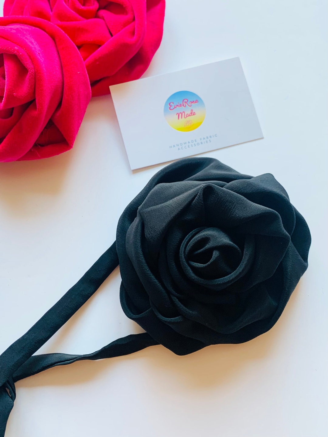 Flower Rose Choker Black Pure Silk Handmade Corsage Velvet Ribbon ...