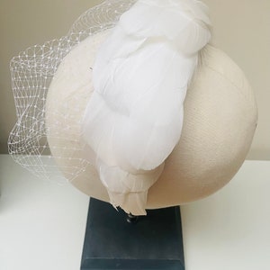 White Feather Headband Fascinator, Veiled Halo Hair Crown ,luxury ...