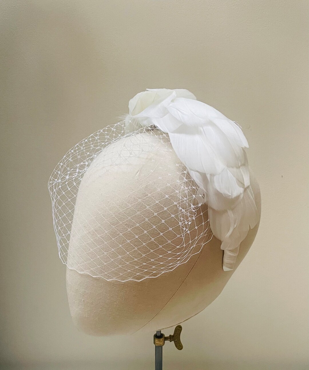White Feather Headband Fascinator, Veiled Halo Hair Crown ,luxury ...
