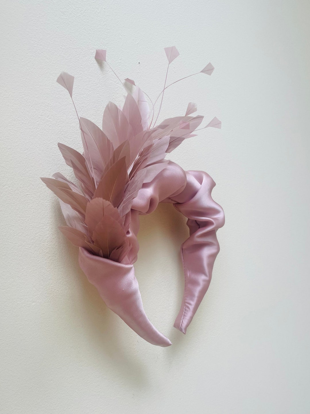Dusky Pink Feather Fascinator, Headband, Dusty Pink Luxury Silk Satin ...