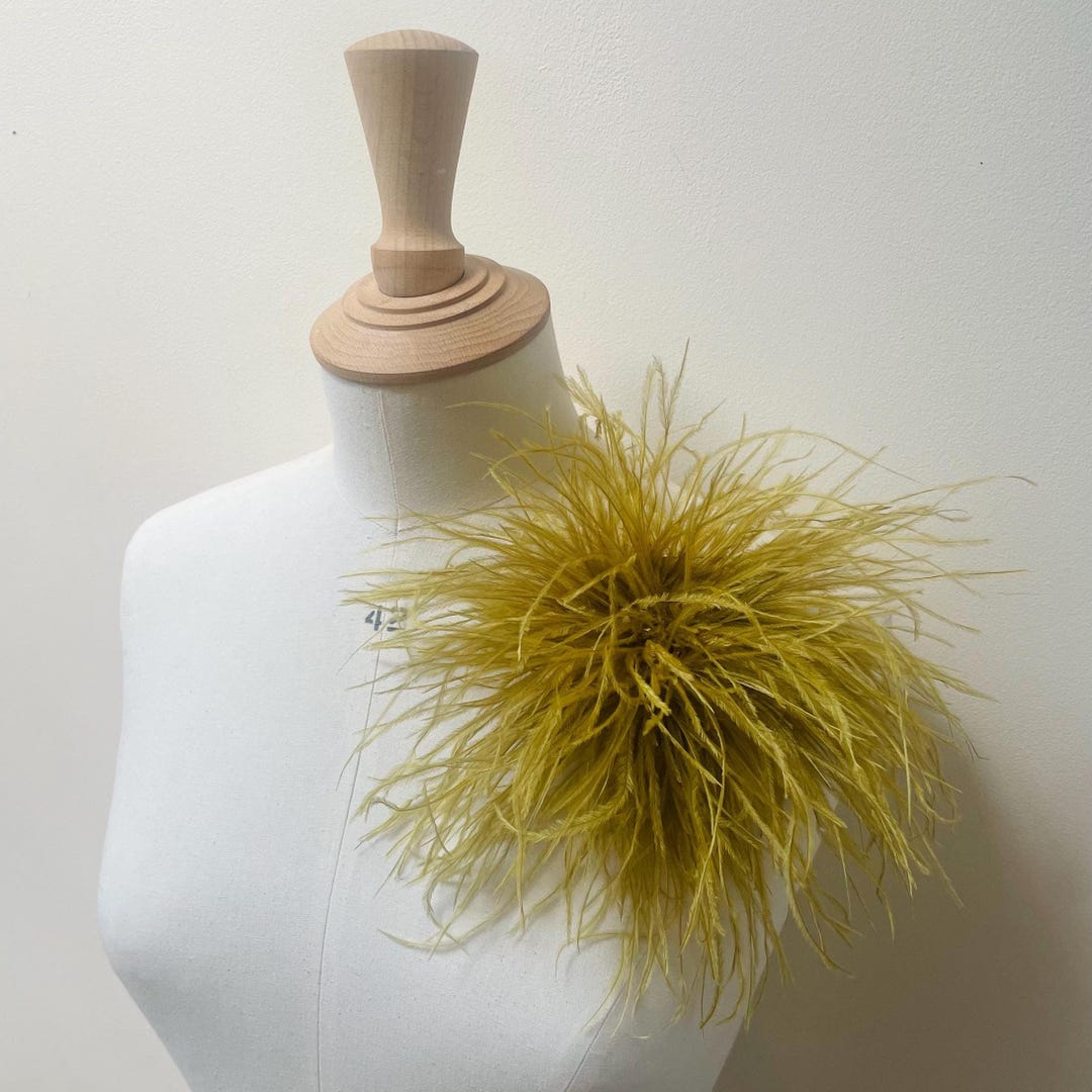 Gold Ostrich Feather Brooch, Ginger Mustard Chartreuse Pin Corsage ...