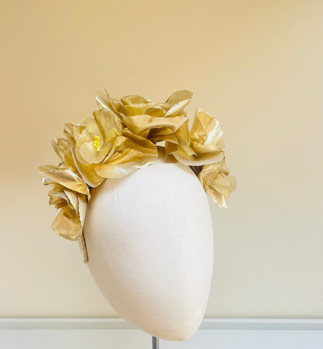 Gold Rose Headband Fascinator, Tiara Crown, Flower Statement Hatinator ...