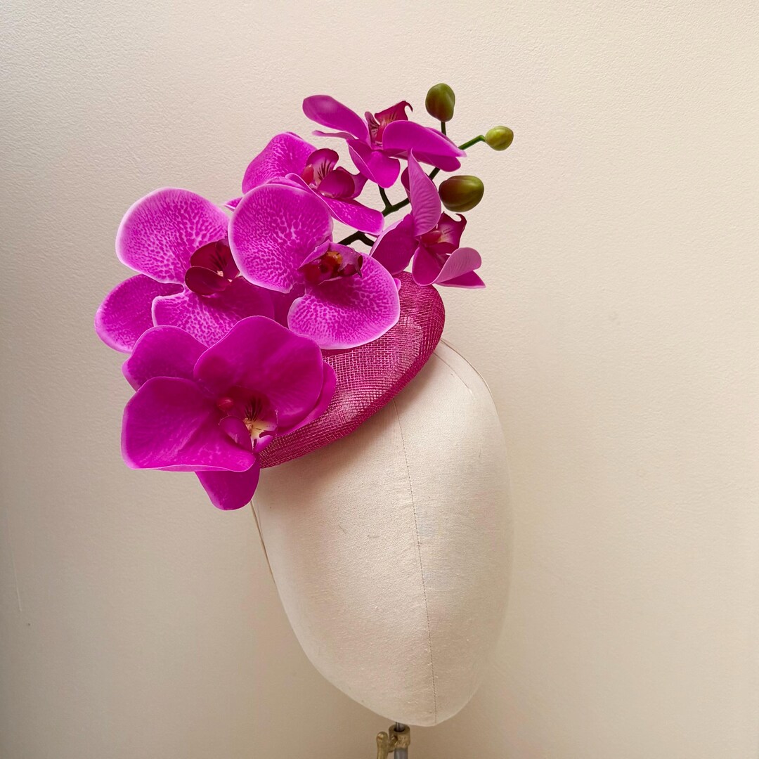 Fushia Orchid Hat, Pink Magenta Sinamay Pillbox Percher Hat, Magenta ...