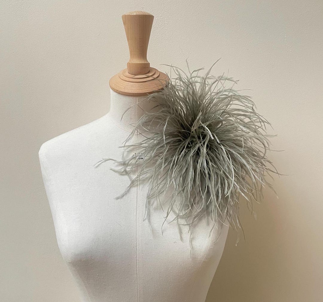 Sage Olive Feather Brooch, Handmade Ostrich Statement Flower Corsage ...
