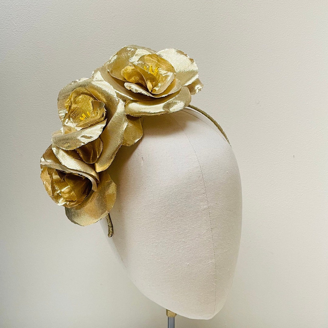 Gold Rose Headband Fascinator, Bronze Hatinators Hat, Statement Head ...
