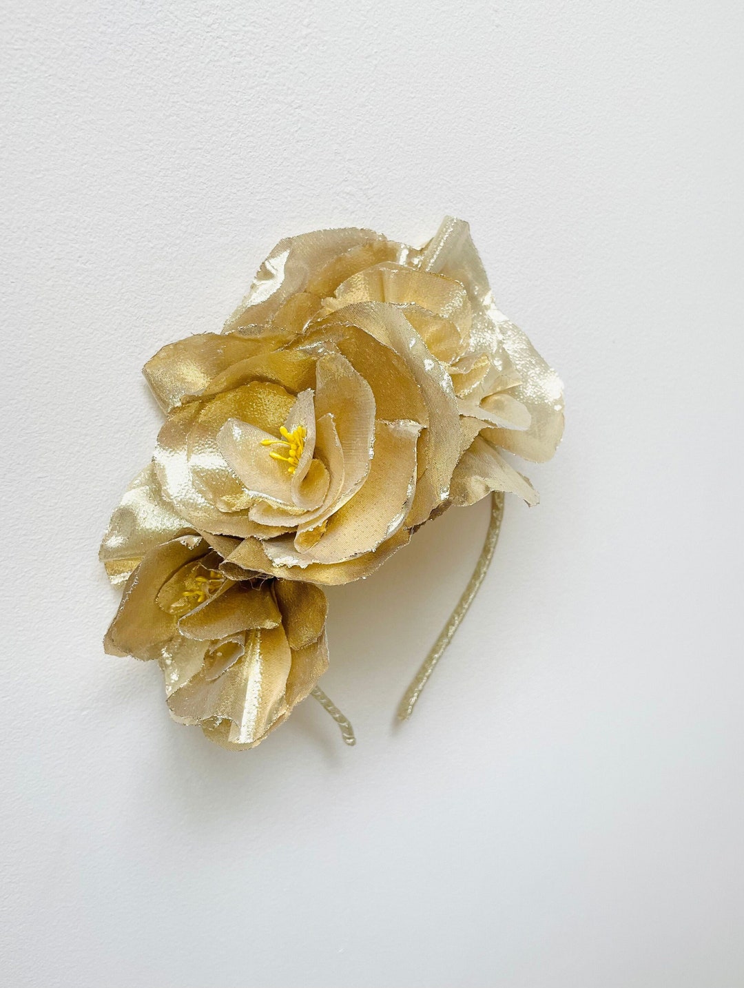 Gold Flower Headband Gold Roses Fascinator Headband Handmade - Etsy