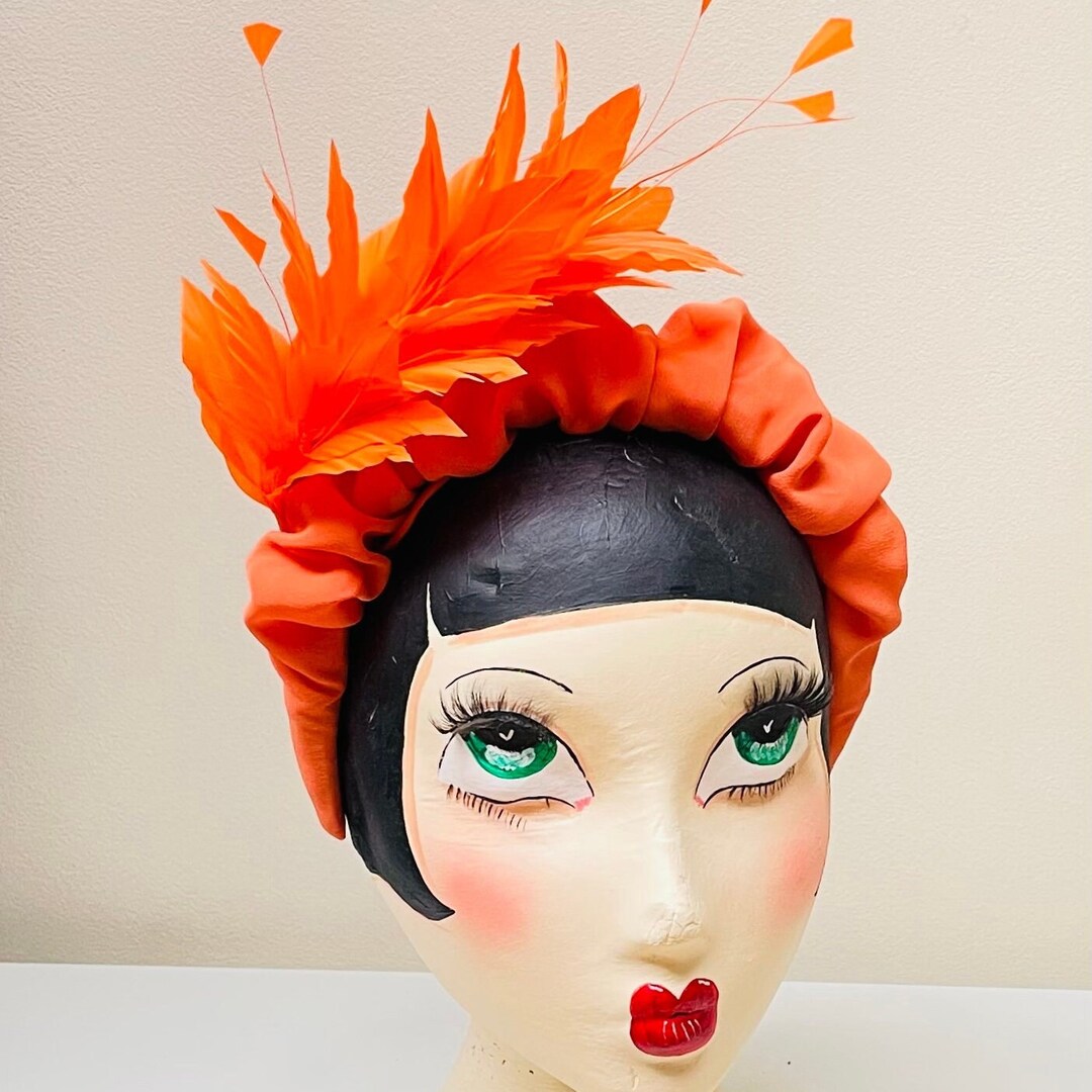 Orange Ruffle Feather Fascinator, Statement Unique Headband, Kimono ...