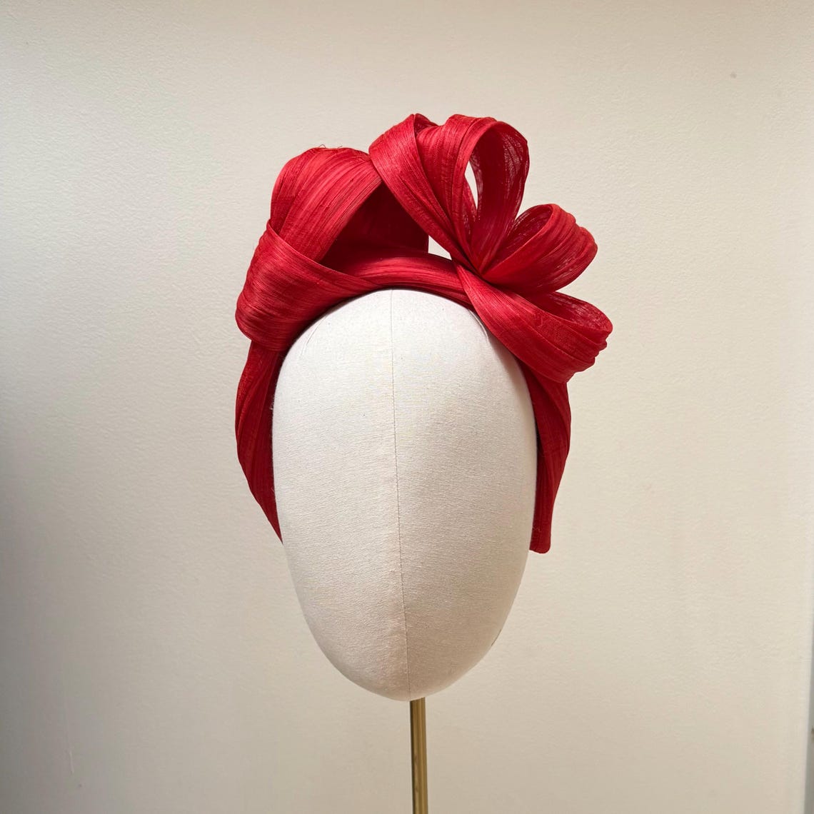 Red Silk Abaca Bow Knot Turban Fascinator for Ascot Derby Races or ...