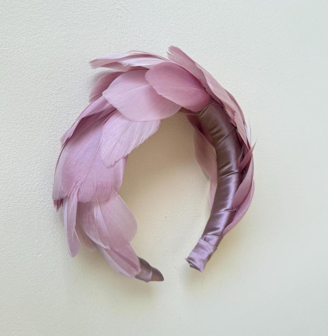 Dusky Pink Feather Halo Fascinator Headband, Wide Ombre Heather Mauve ...