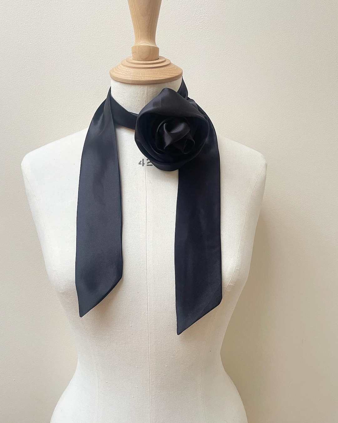 Black Silk Neck Bow Rose Ribbon Scarf With Removable Choker Rosette ...