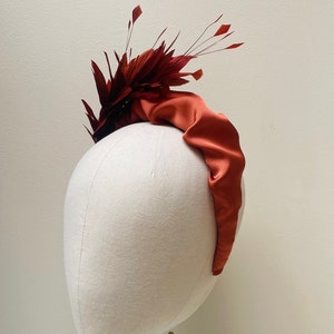 Rust Feather Fascinator Headband, Copper Silk Ruffle Crown - Etsy